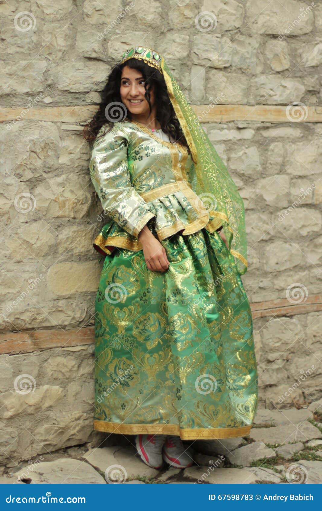 Beautiful Smiling Curly Girl In Azerbaijani National Costume Stock Image Image Of Cute