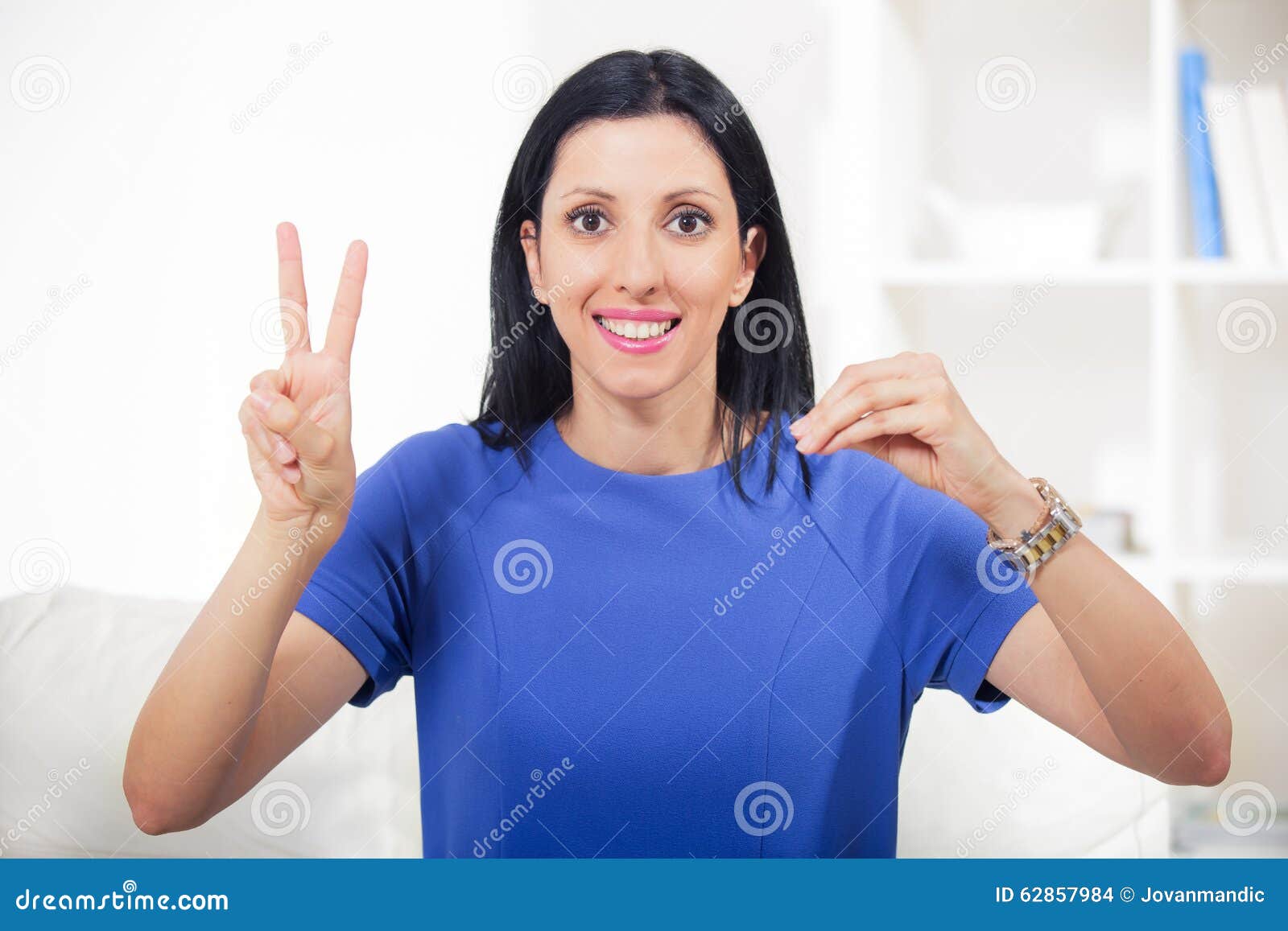 Beautiful Smiling Deaf Woman Using Sign Language Stock Photo - Image of ...