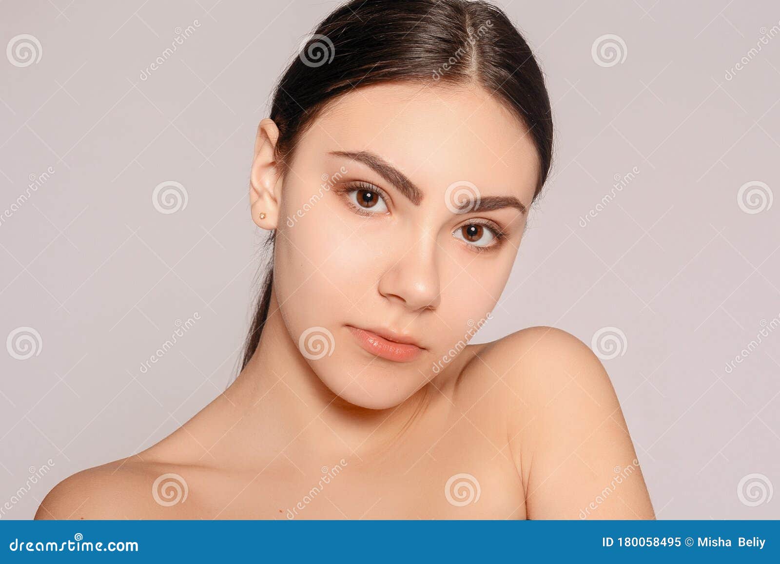 Beautiful Smiling Girl With Clean Skin Natural Make Up Stock Image