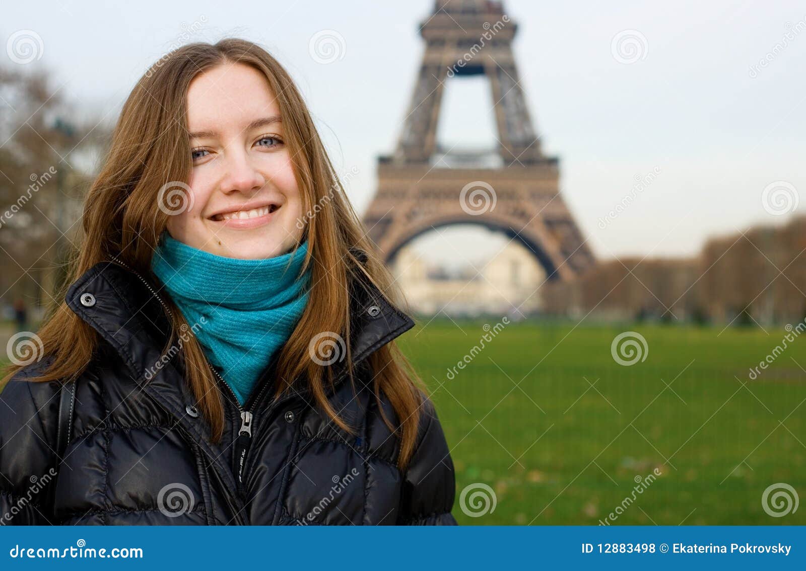 Beautiful Smiling Girl in Paris Stock Photo - Image of beauty, blue ...