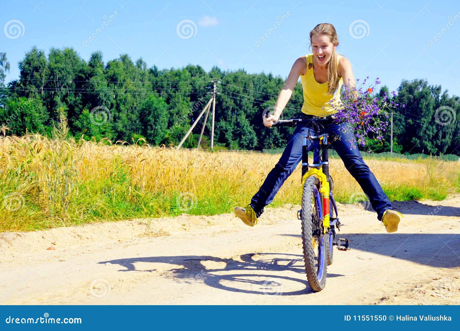 Beautiful Smiling Girl Rides Bicycle Stock Photo - Image of athletic ...