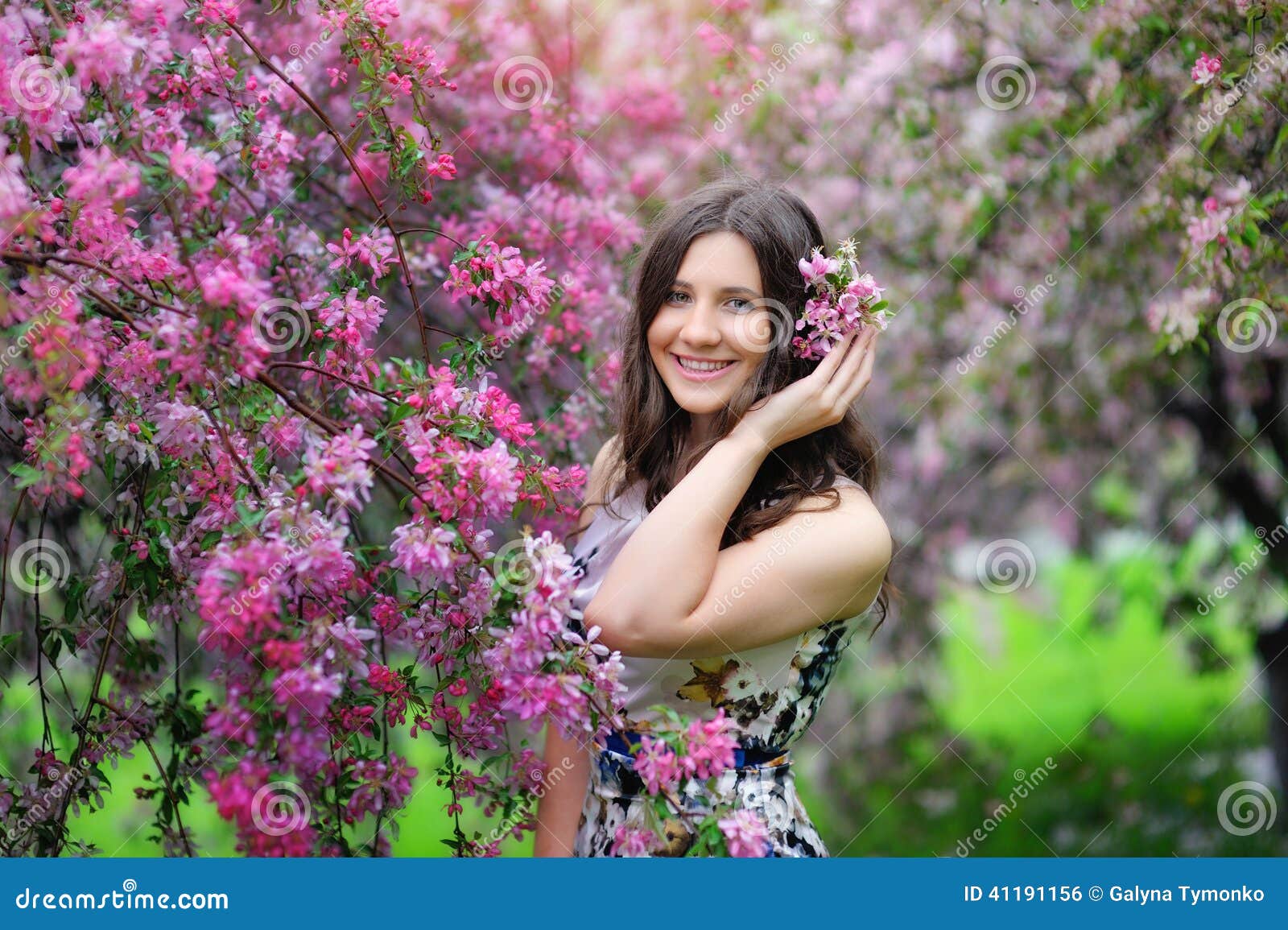Beautiful Smiling Girl in a Spring Garden Stock Photo - Image of face ...
