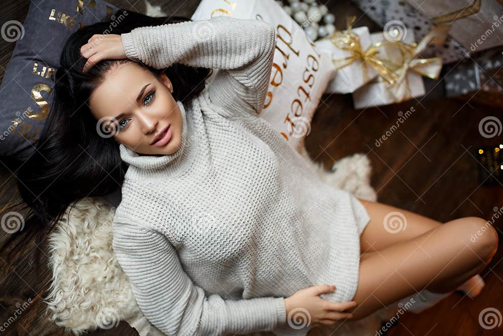 Beautiful Smiling Girl in a White Pullower Stock Image - Image of cold ...