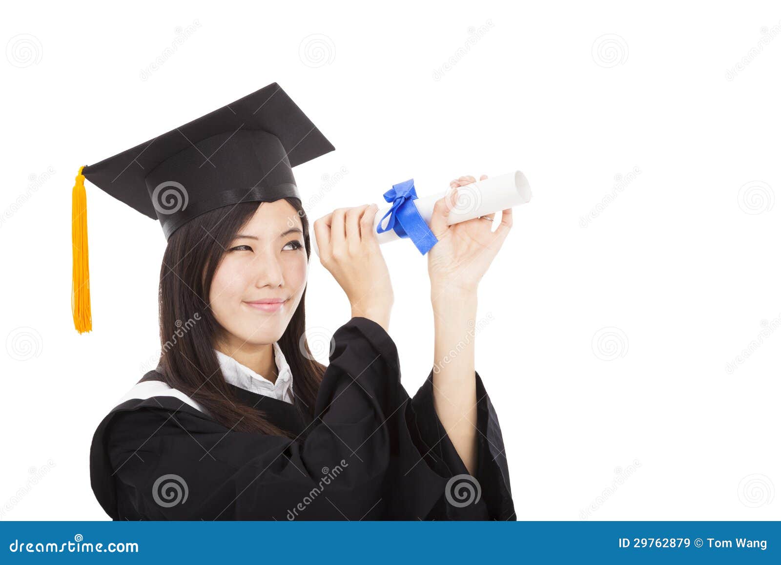 Smiling Graduate Woman Looking with Degree Stock Image - Image of ...