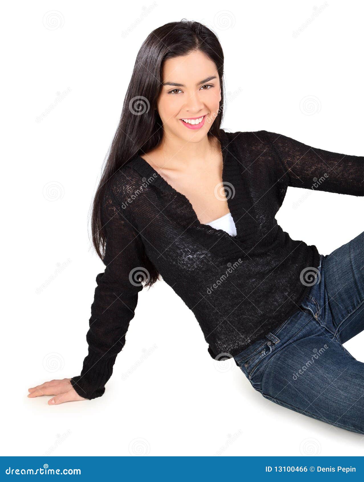 Beautiful Smiling Lady Isolated on White Stock Photo - Image of jean ...