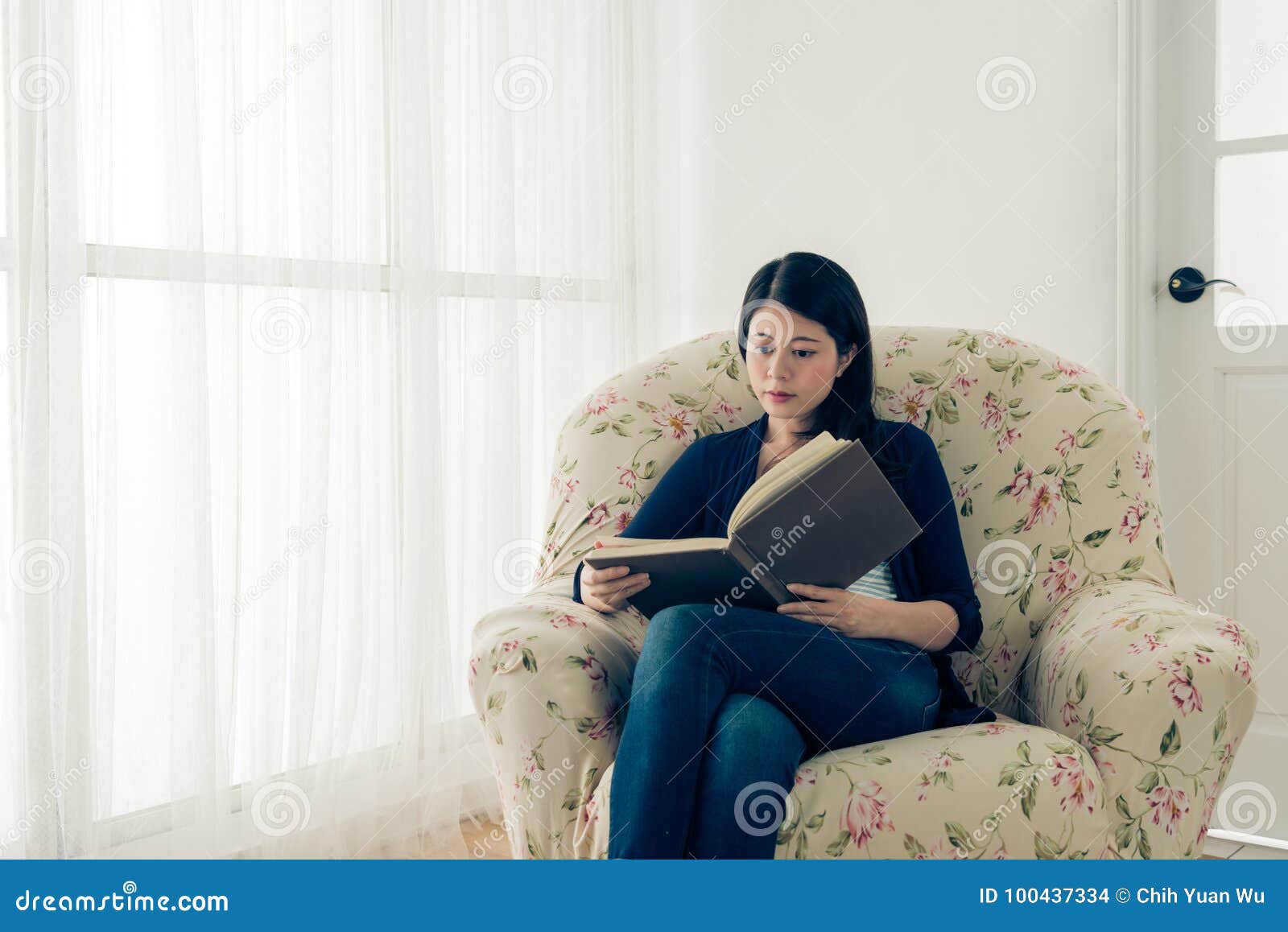 Beautiful Smiling Lady Sitting in Front of Window Stock Photo - Image ...