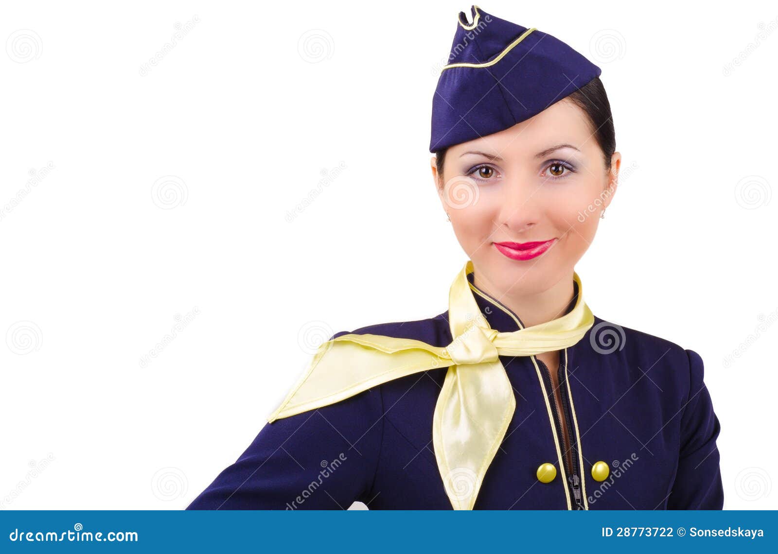 Beautiful Smiling Stewardess in Uniform Isolated Stock Photo - Image of ...