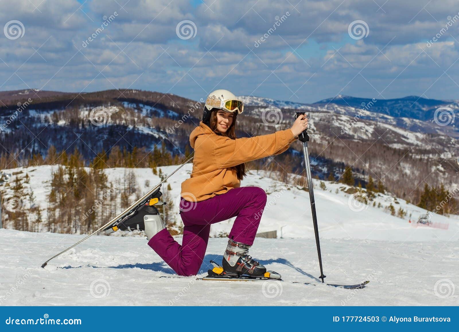 Beautiful Smiling Teen Girl Skiing on a Mountain Slope Stock Image ... Beautiful Smiling Teen Girl Skiing on a Mountain Slope Stock Image ...