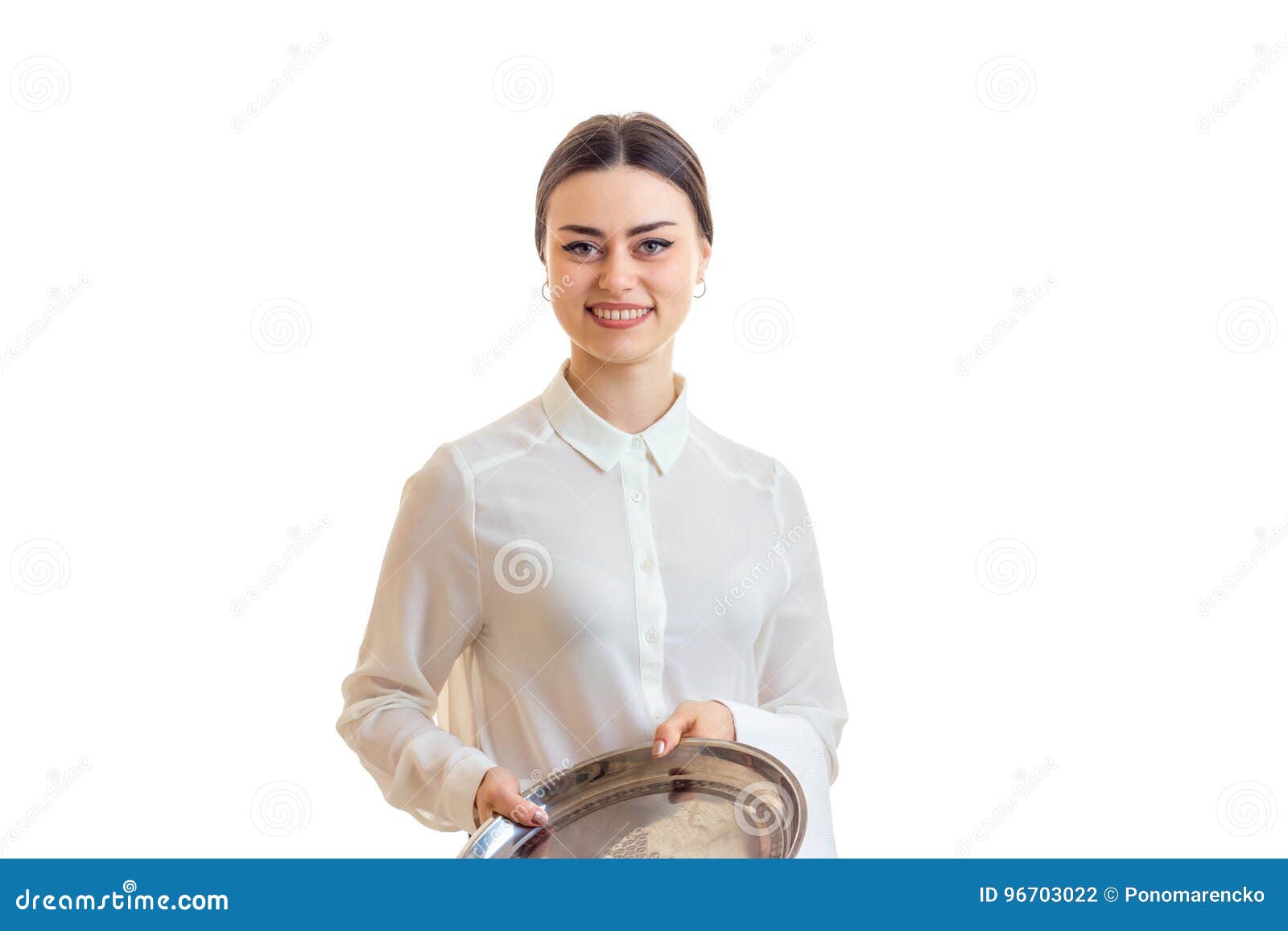Beautiful Smiling Waitress with a Tray in Her Hands Stock Photo - Image ...