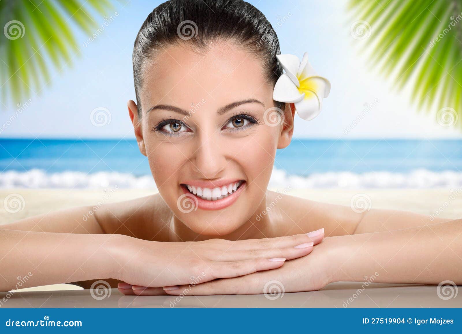 Beautiful Smiling Woman on the Beach Stock Photo - Image of freshness ...