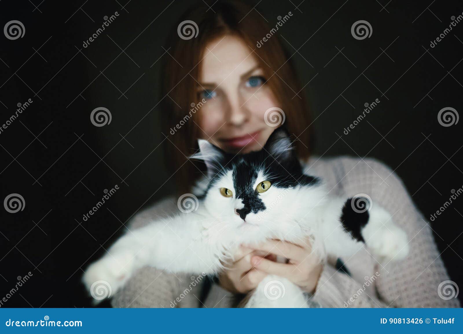 Beautiful Smiling Woman with Cat Stock Photo - Image of healthy, lady ...