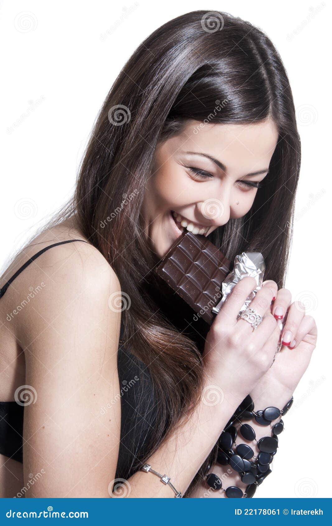 Beautiful Smiling Woman Eating Chocolate Stock Image - Image of beauty ...