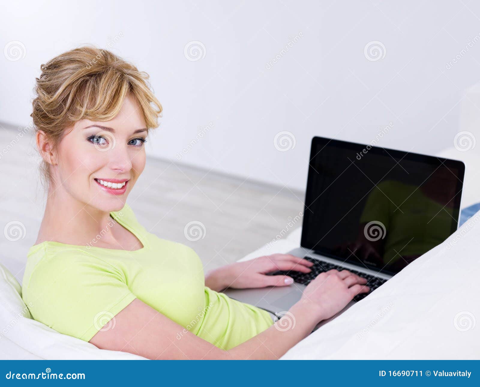 Beautiful Smiling Woman with Laptop Stock Image - Image of looking ...