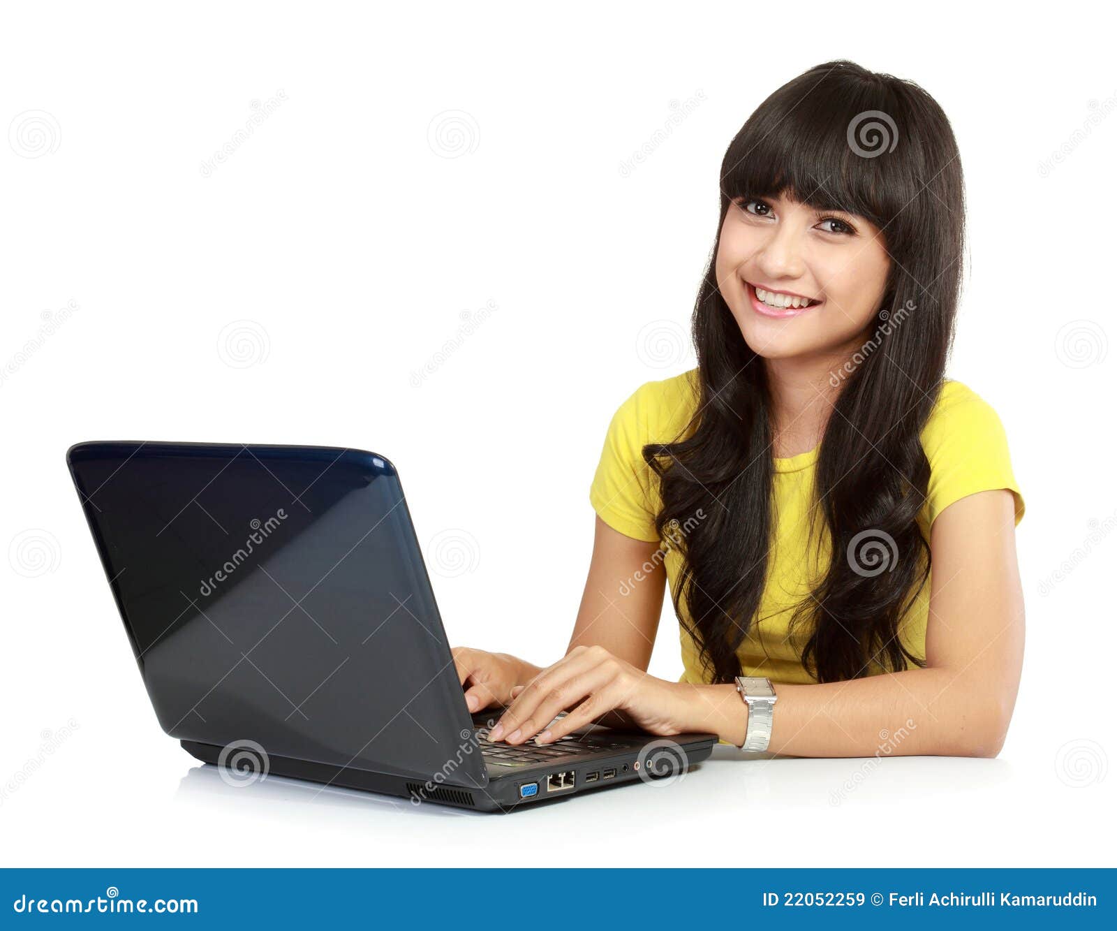 Beautiful Smiling Woman with Laptop Stock Image - Image of adults ...