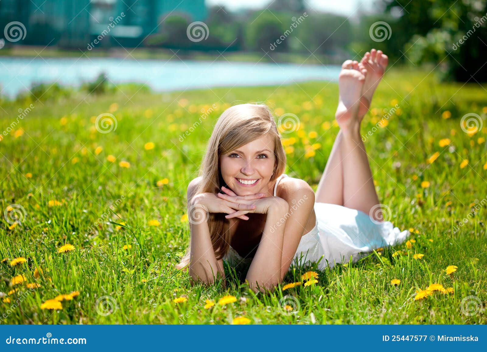 Beautiful Smiling Woman Lying On The Grass Stock Image Image Of