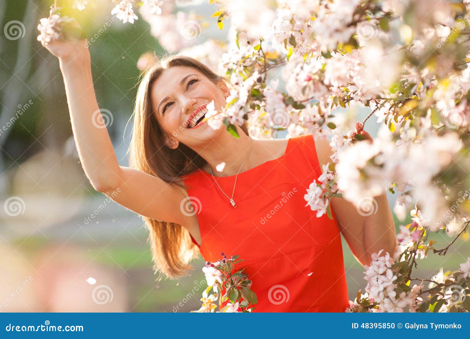 Beautiful Smiling Woman with Spring Flowers Stock Photo - Image of ...