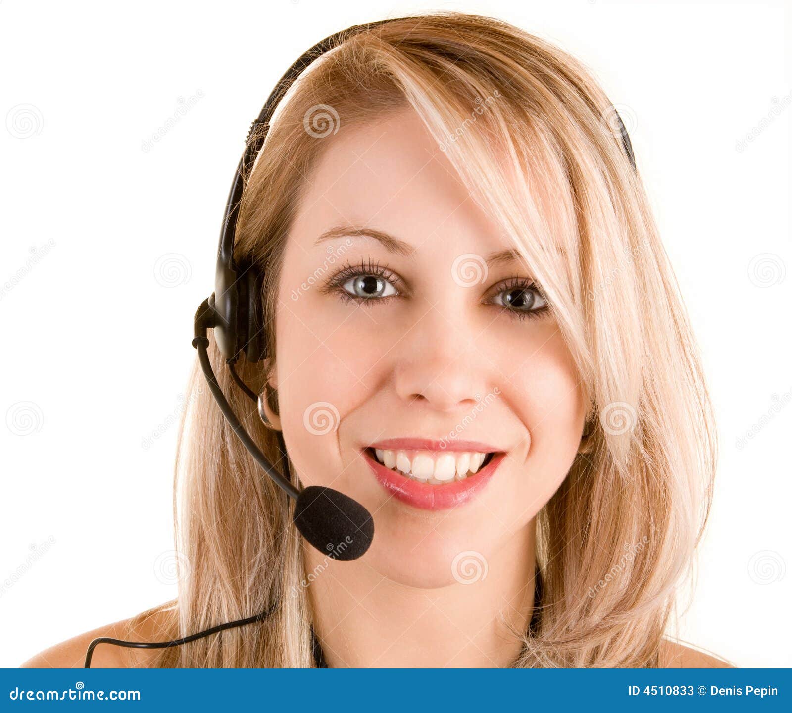 Beautiful Smiling Woman Wearing Headset Stock Image - Image of cheerful ...