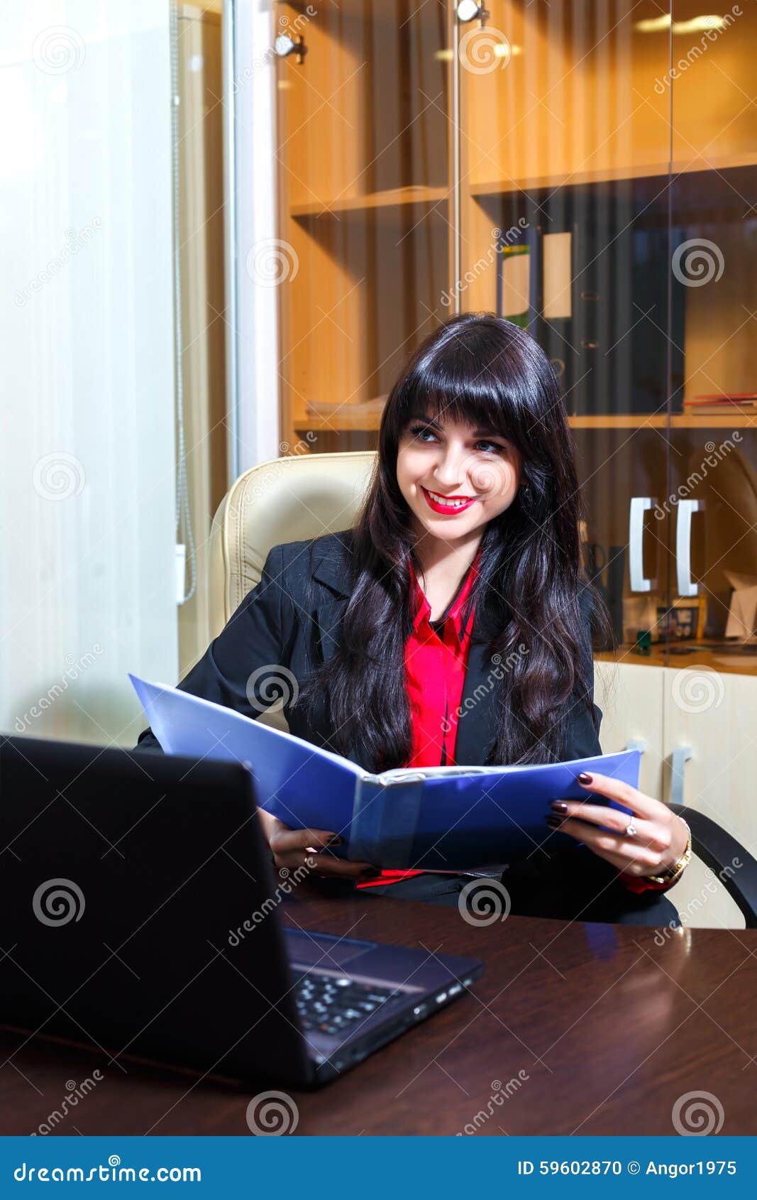 Beautiful Smiling Woman Working with Documents Stock Photo - Image of ...