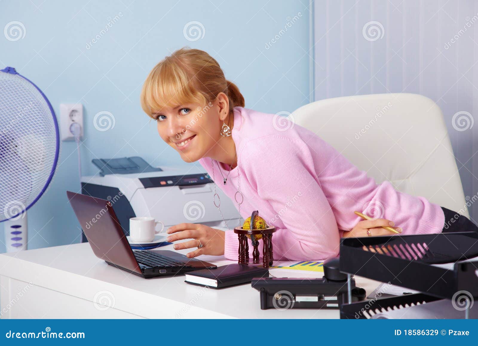 Beautiful Smiling Young Girl in Office Stock Image - Image of people ...