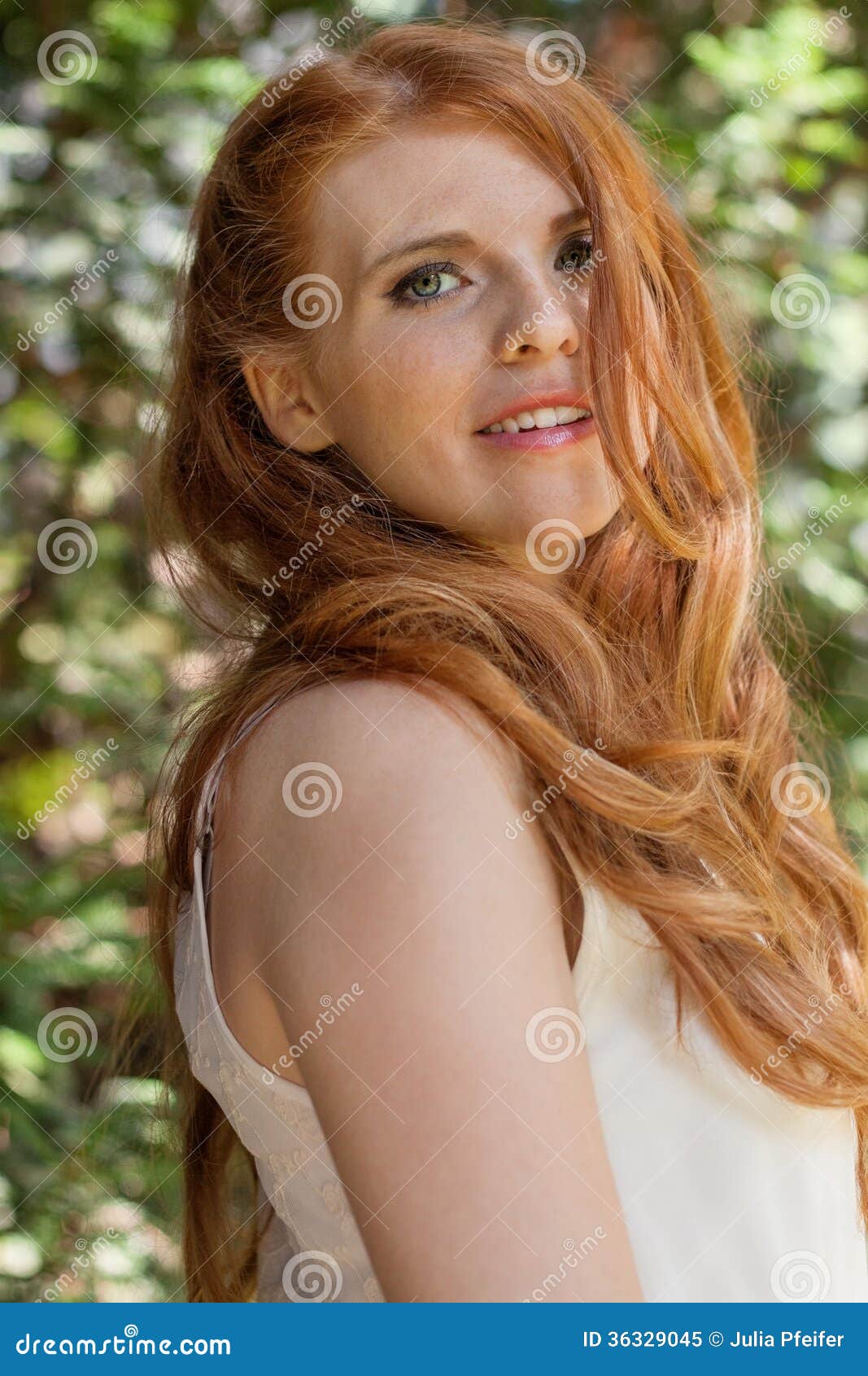 Beautiful Smiling Young Redhead Woman Portrait Outdoor Stock Image