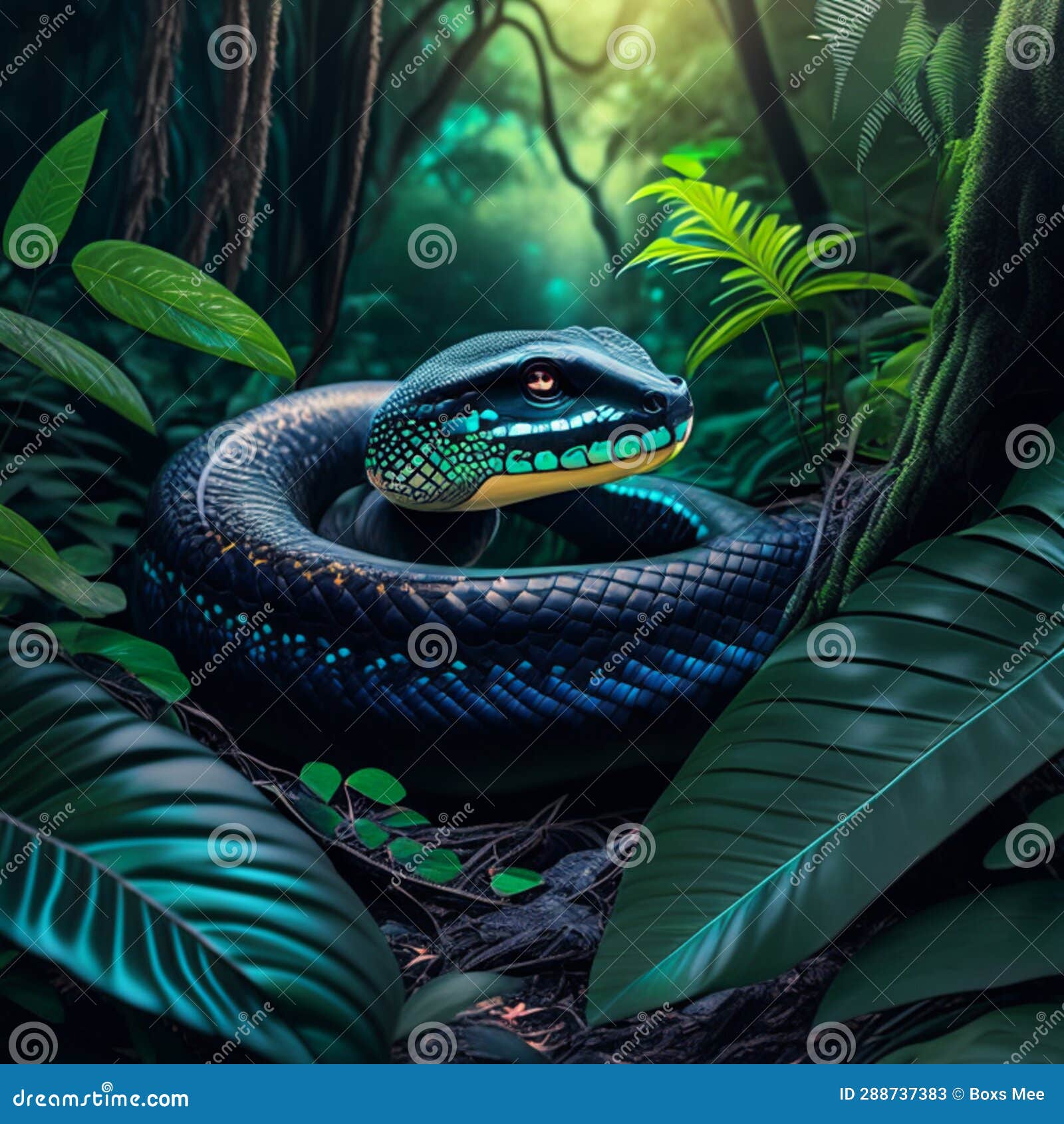 Beautiful Snake in the Jungle. 3d Rendering. Computer Digital Drawing ...