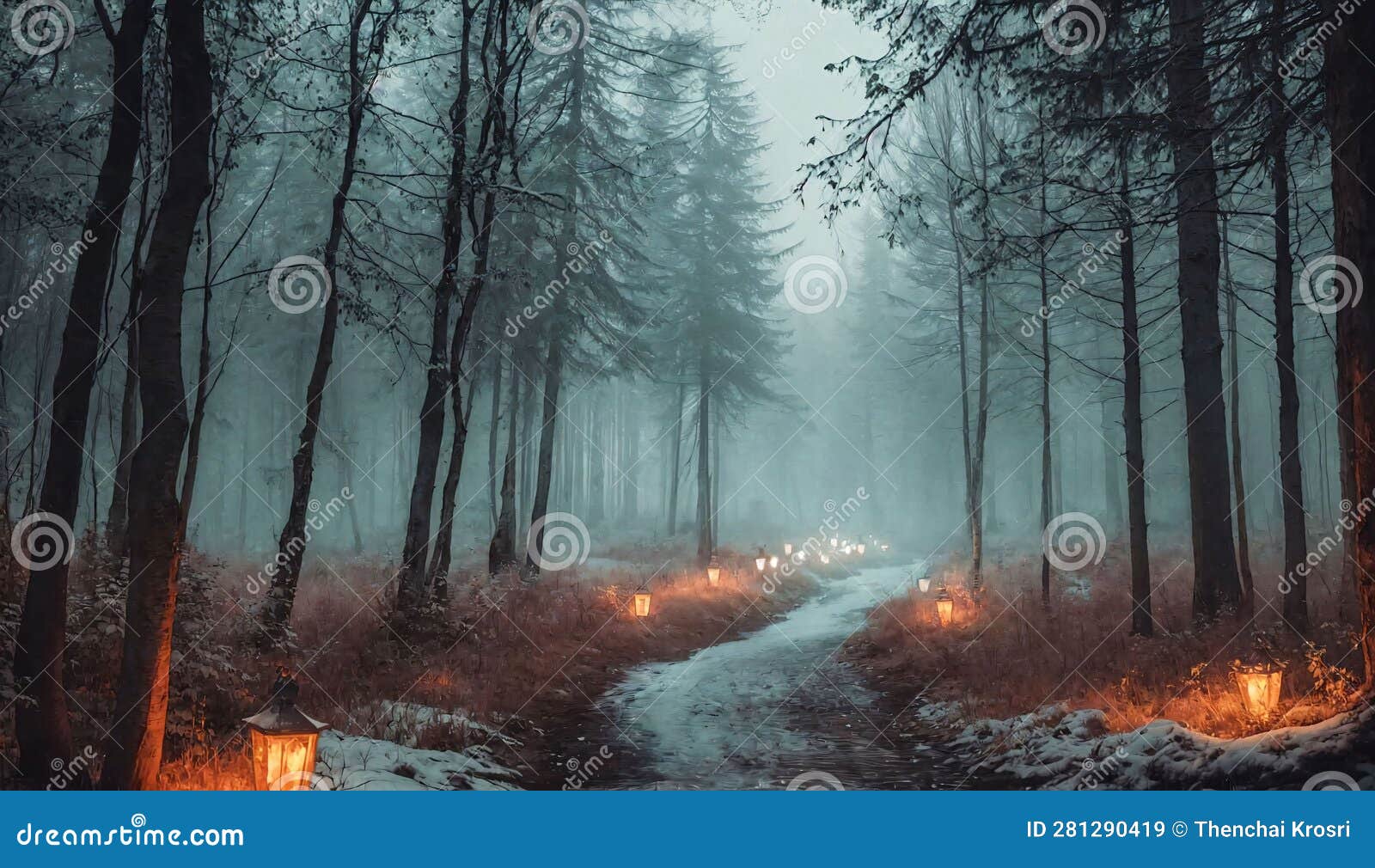Beautiful snow fog forest stock illustration. Illustration of autumn ...