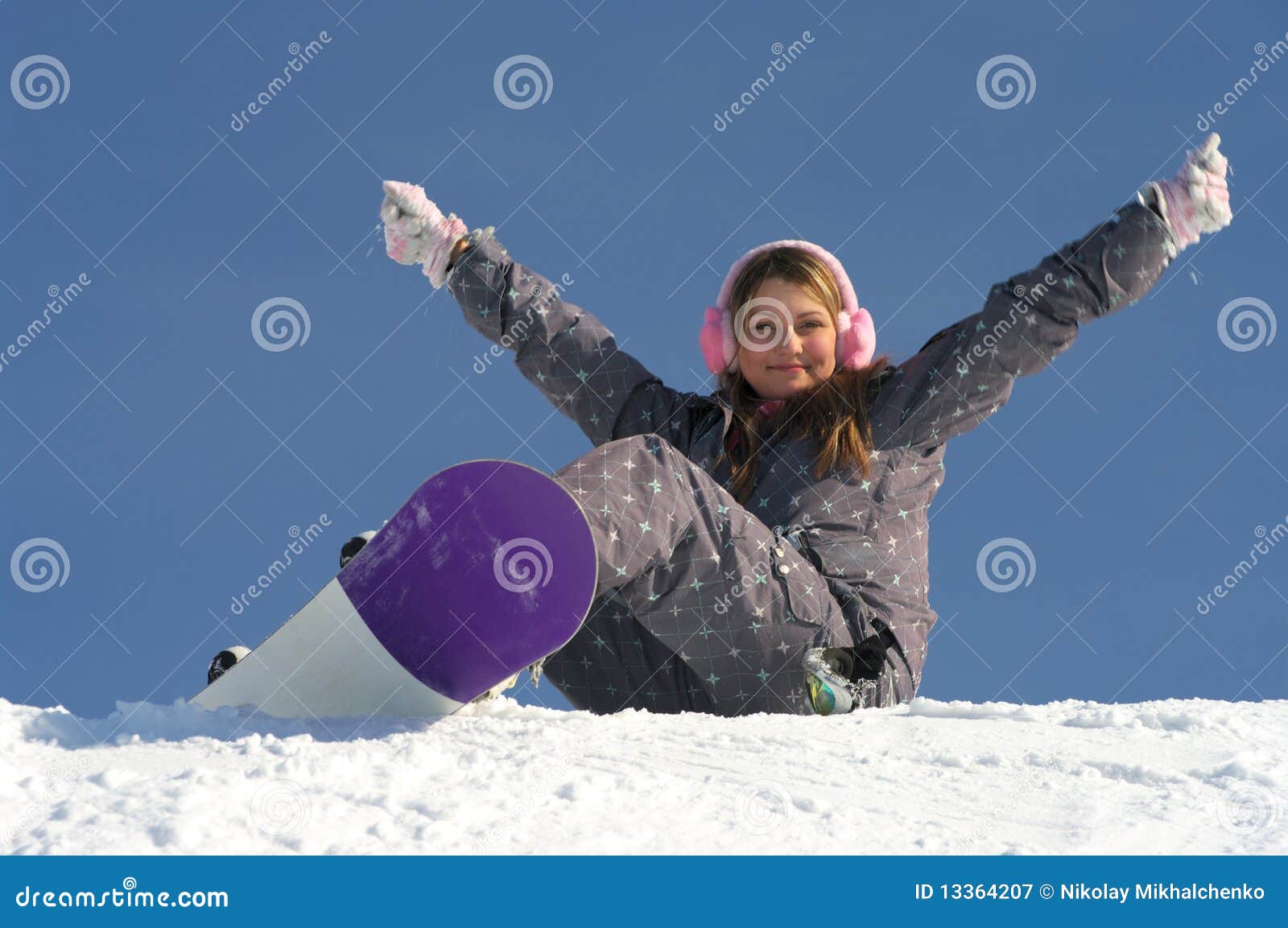 Beautiful snowboarder girl stock image. Image of break - 13364207