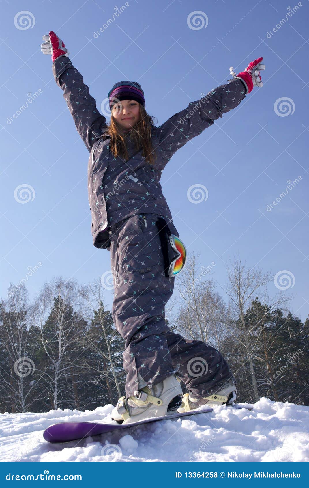 Beautiful snowboarder girl stock photo. Image of outdoor - 13364258
