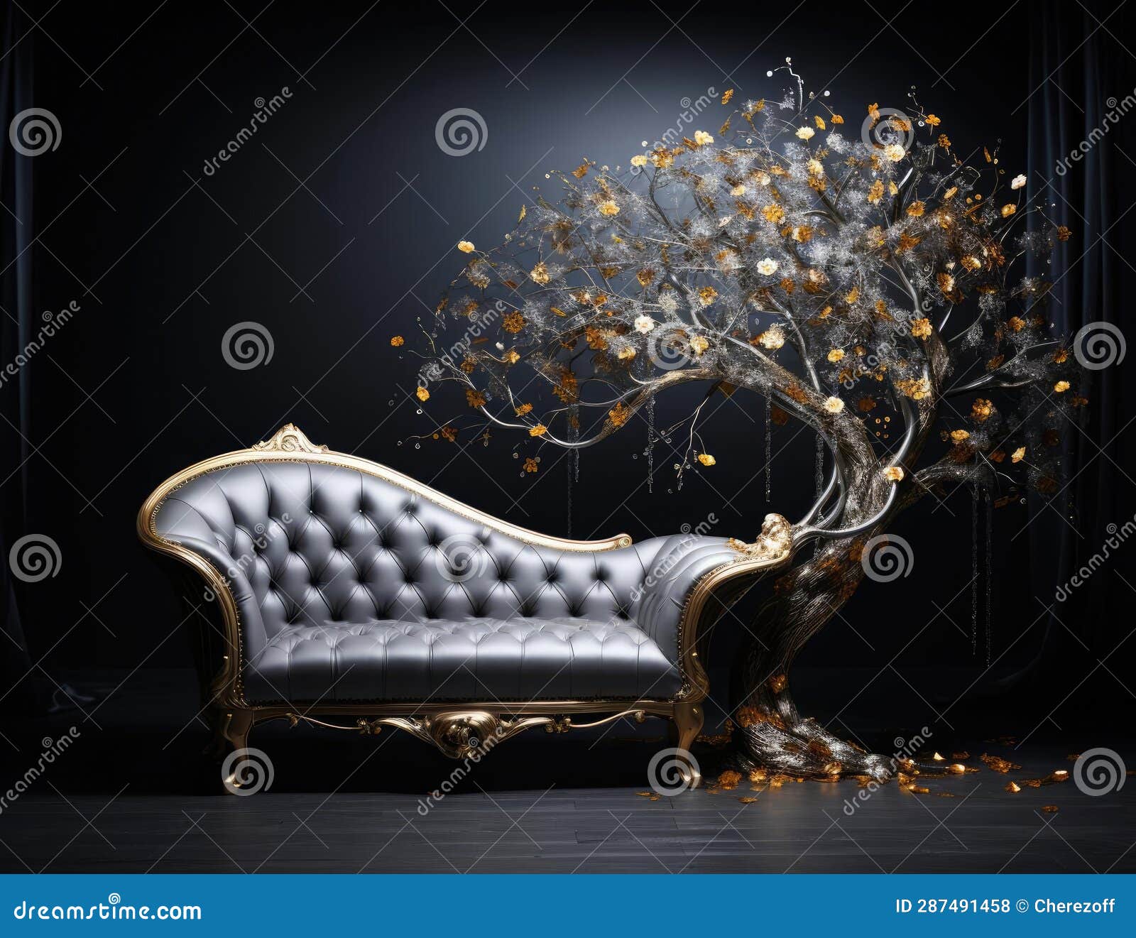 Beautiful Sofa and Golden Wood Stock Photo - Image of bright, luxury ...