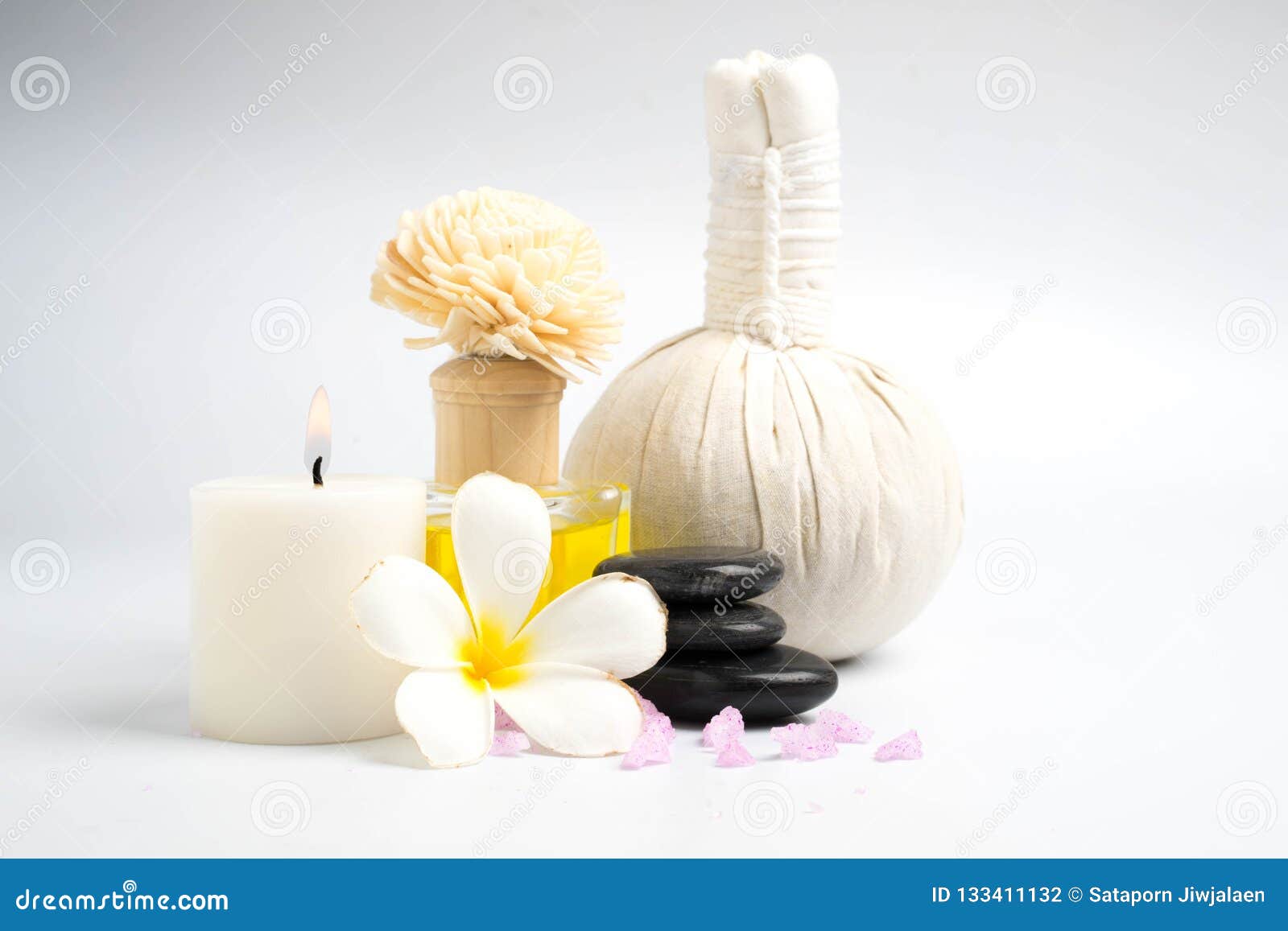 Beautiful Spa Treatment Set Isolate on White Stock Photo - Image of ...