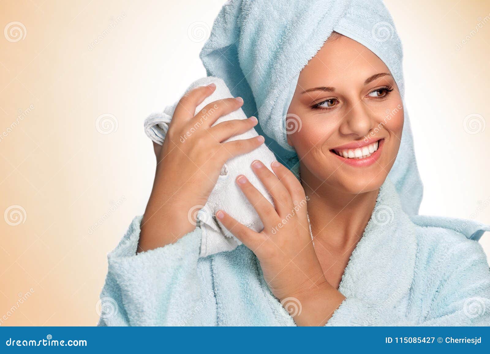 Beautiful Spa Woman In Bathrobe Smiling Stock Image Image Of Makeup