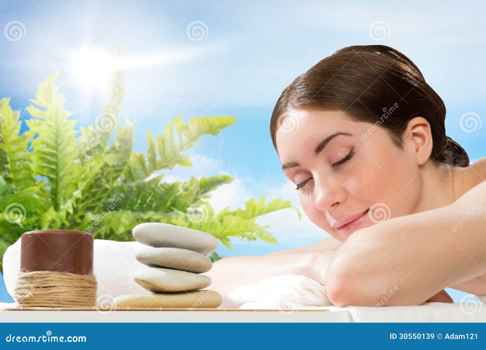 Beautiful Spa Woman Lying on the Couch Stock Image - Image of bokeh ...