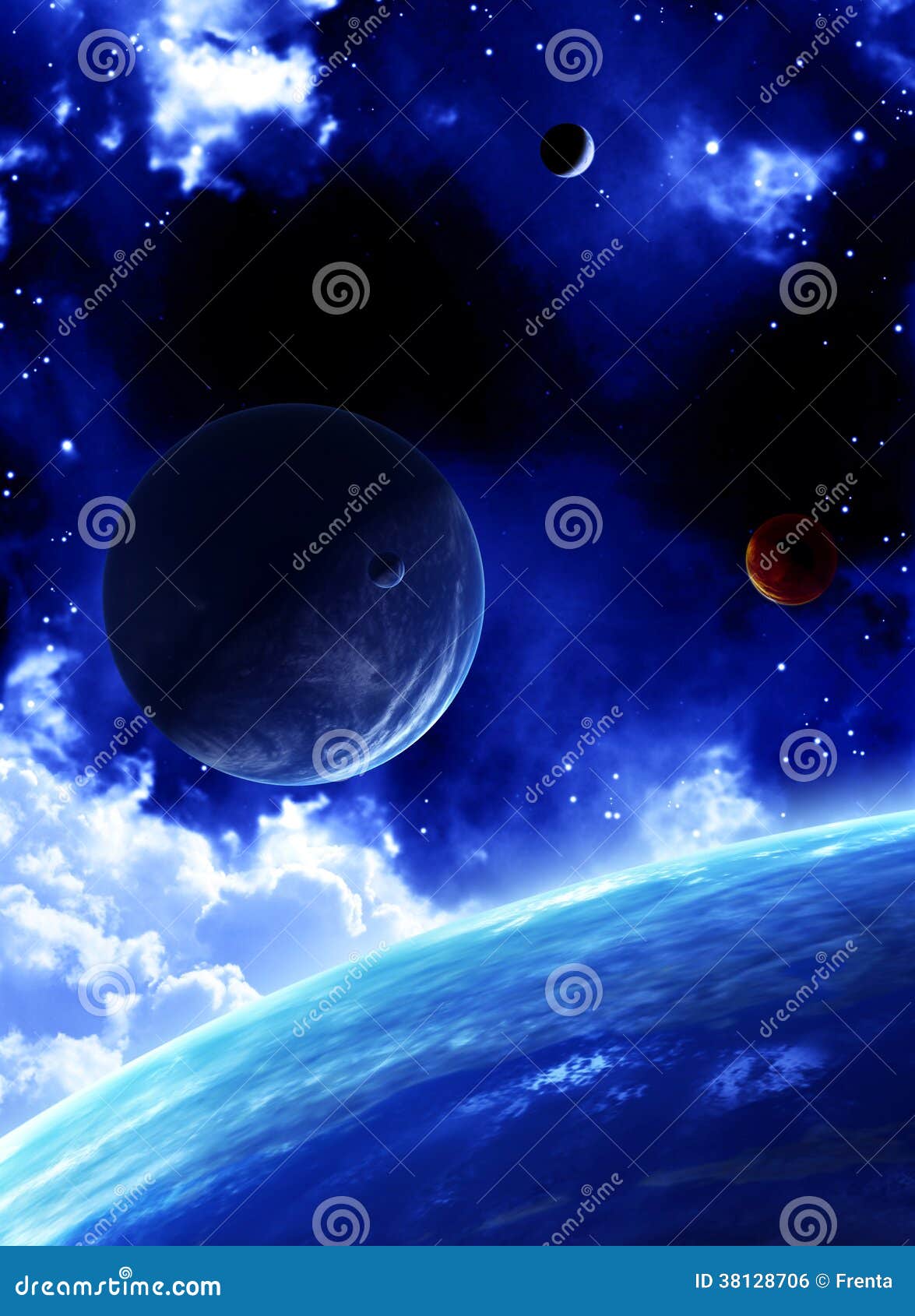Beautiful Space Scene with Planets Stock Illustration - Illustration of ...