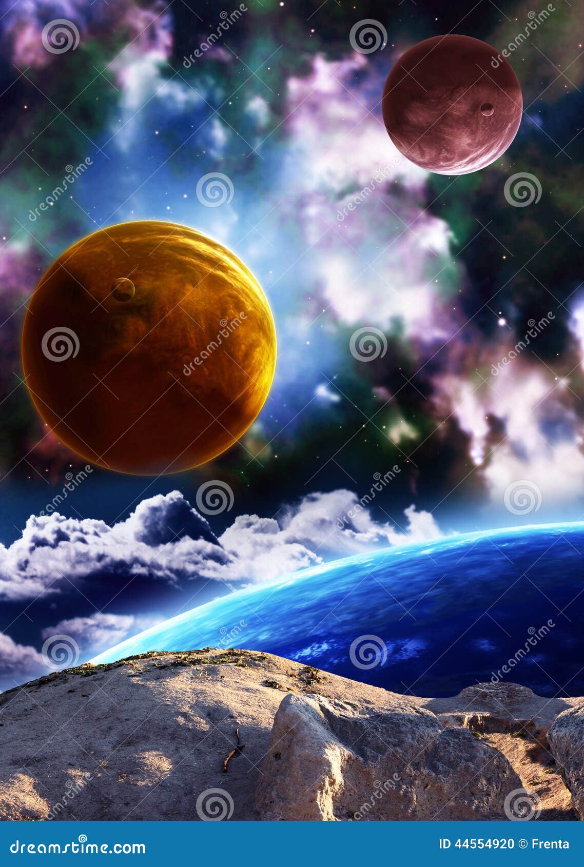 Beautiful Space Scene with Planets and Nebula Stock Illustration ...