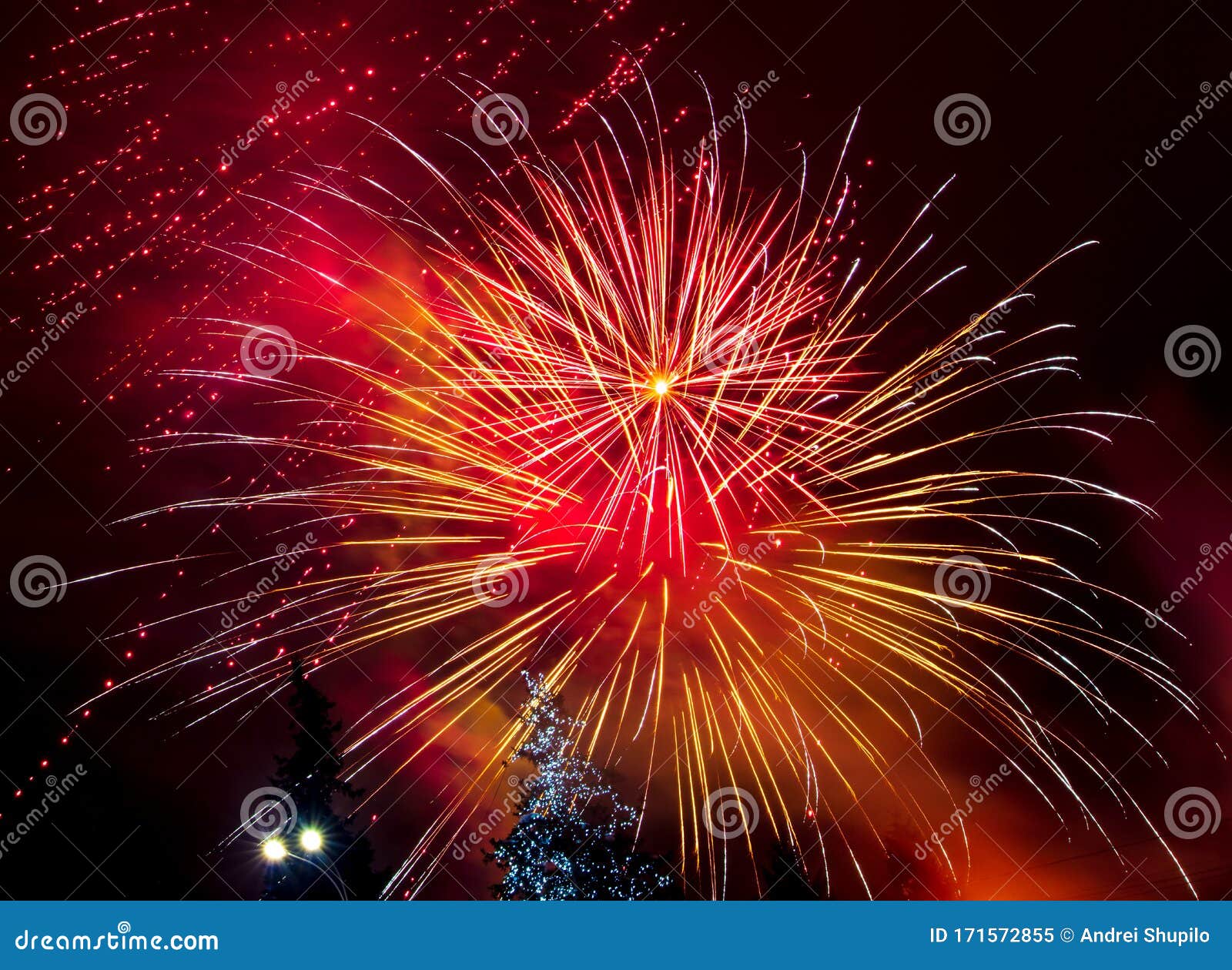 Beautiful Sparks from Fireworks in the Sky at Night Stock Image - Image ...