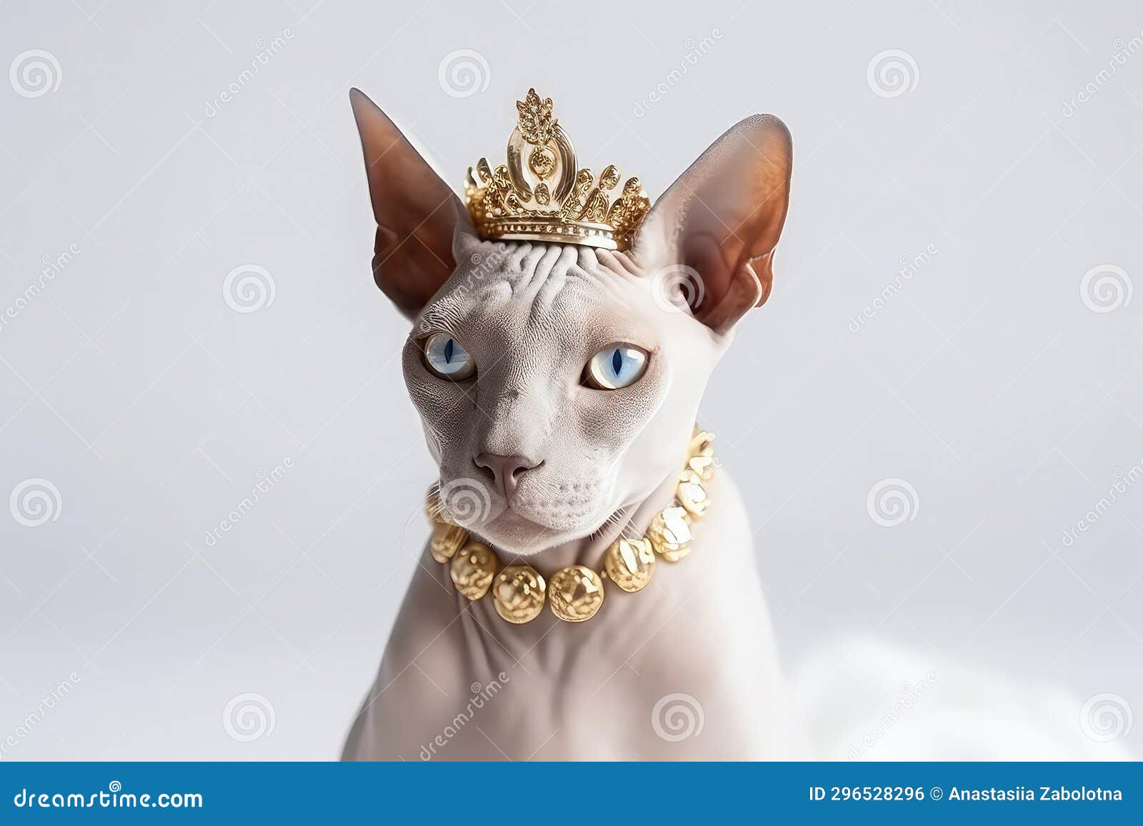 Beautiful Sphynx Cat in Gold Crown on White Background. Generative AI ...