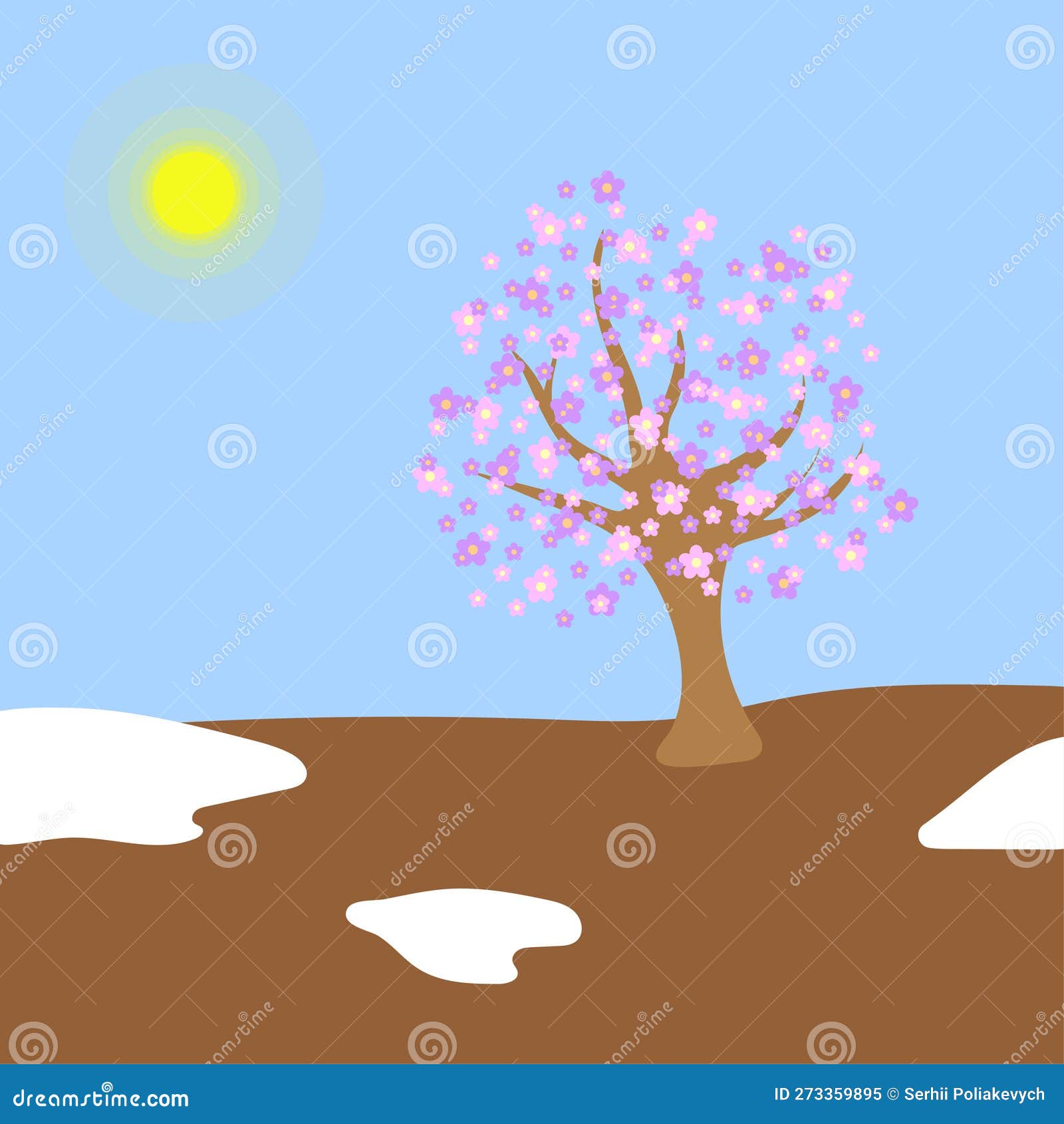 Beautiful Spring Cartoon Tree Snow. Vector Illustration Stock Vector ...