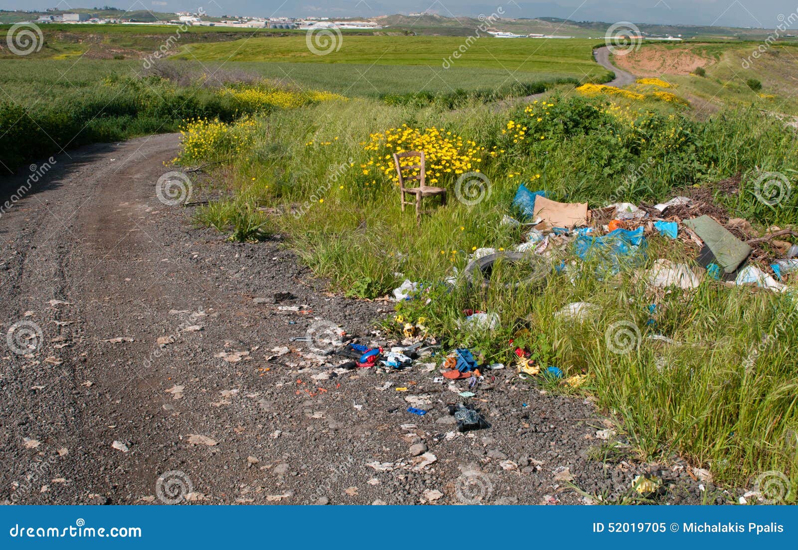 Beautiful Spring Field with Garbage Stock Image - Image of road ...