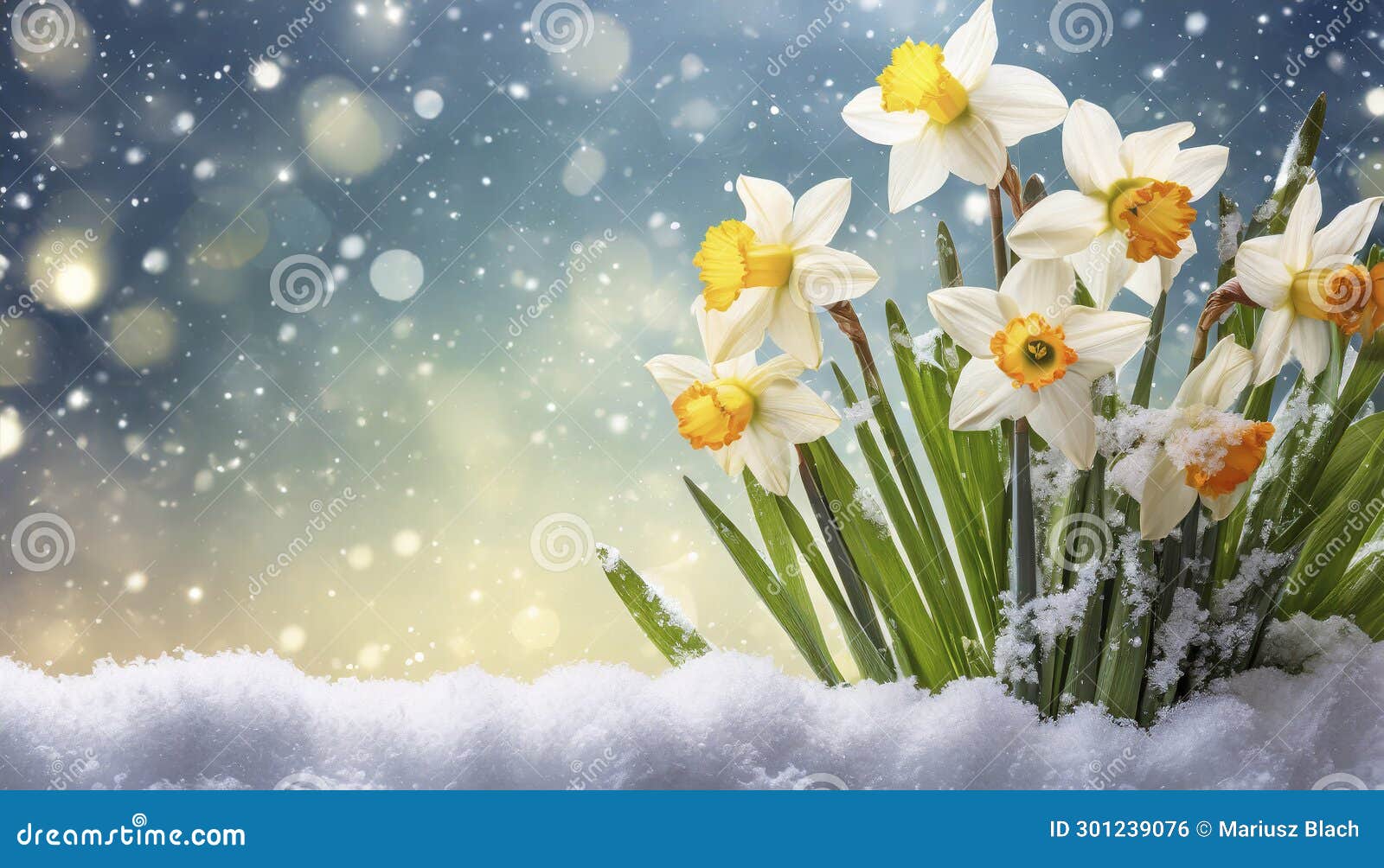 Beautiful Spring Flowers Daffodils in Snow Stock Illustration - Illustration of growth, field ...