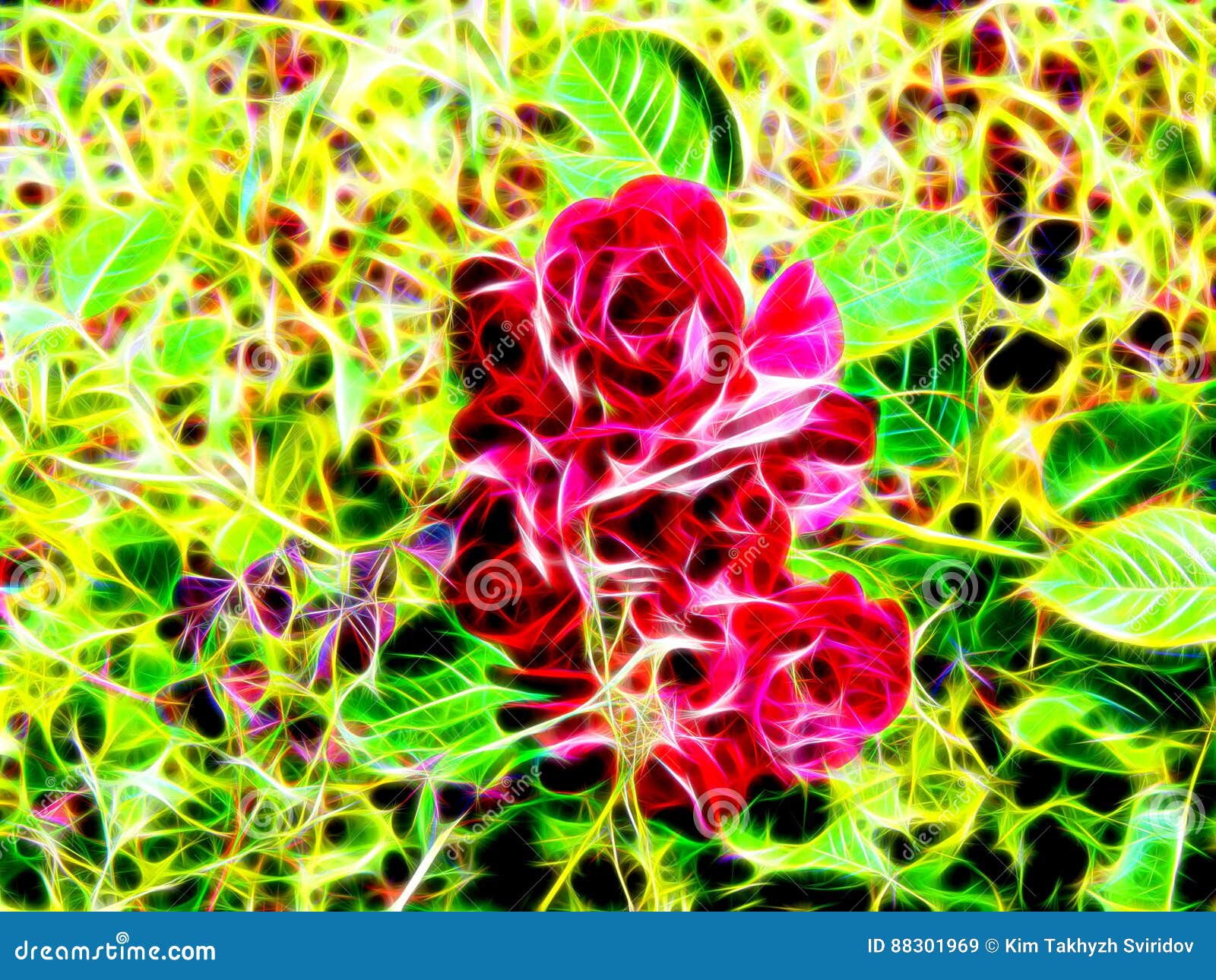 Beautiful Spring Flowers in Neon Light Stock Illustration ...