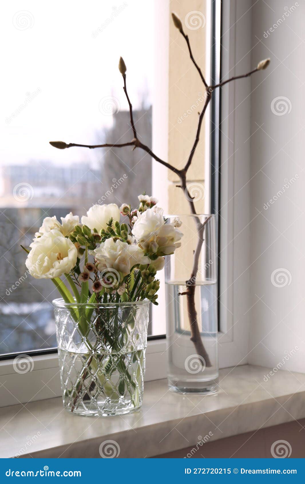 Beautiful Spring Flowers in Vase on Windowsill Indoors Stock Image ...