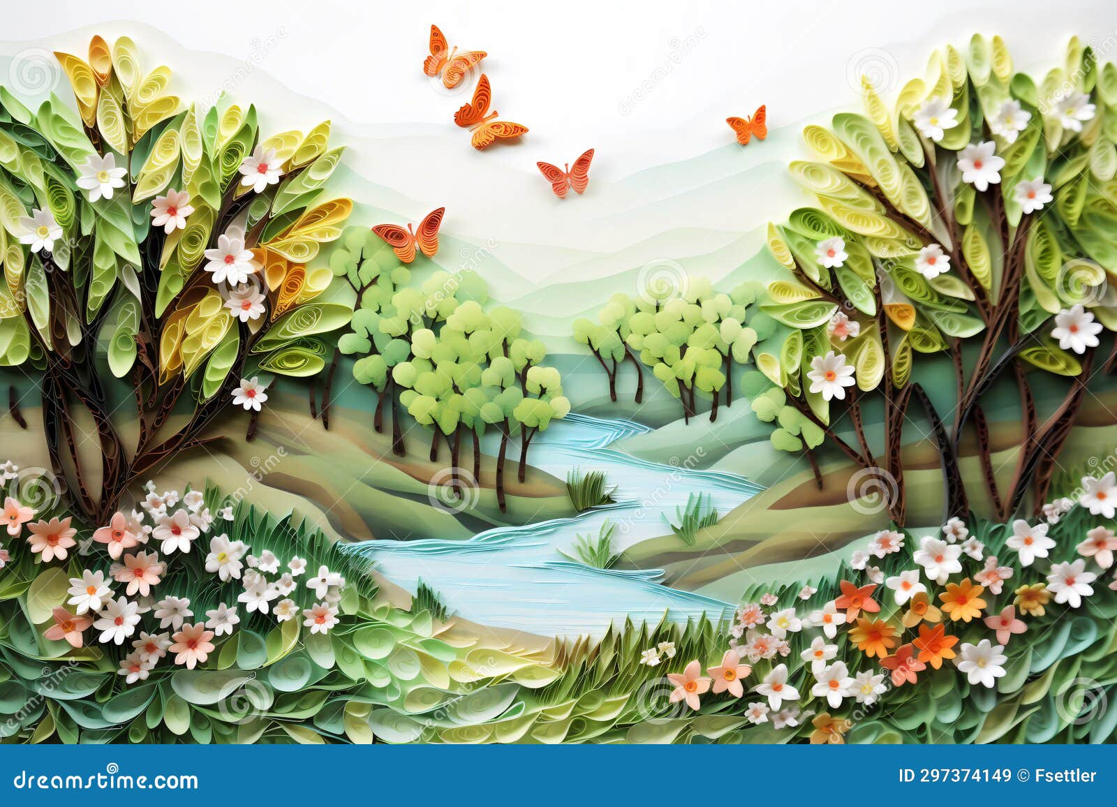 Beautiful Spring Forest. Landscape in Decorative Illustration Style ...