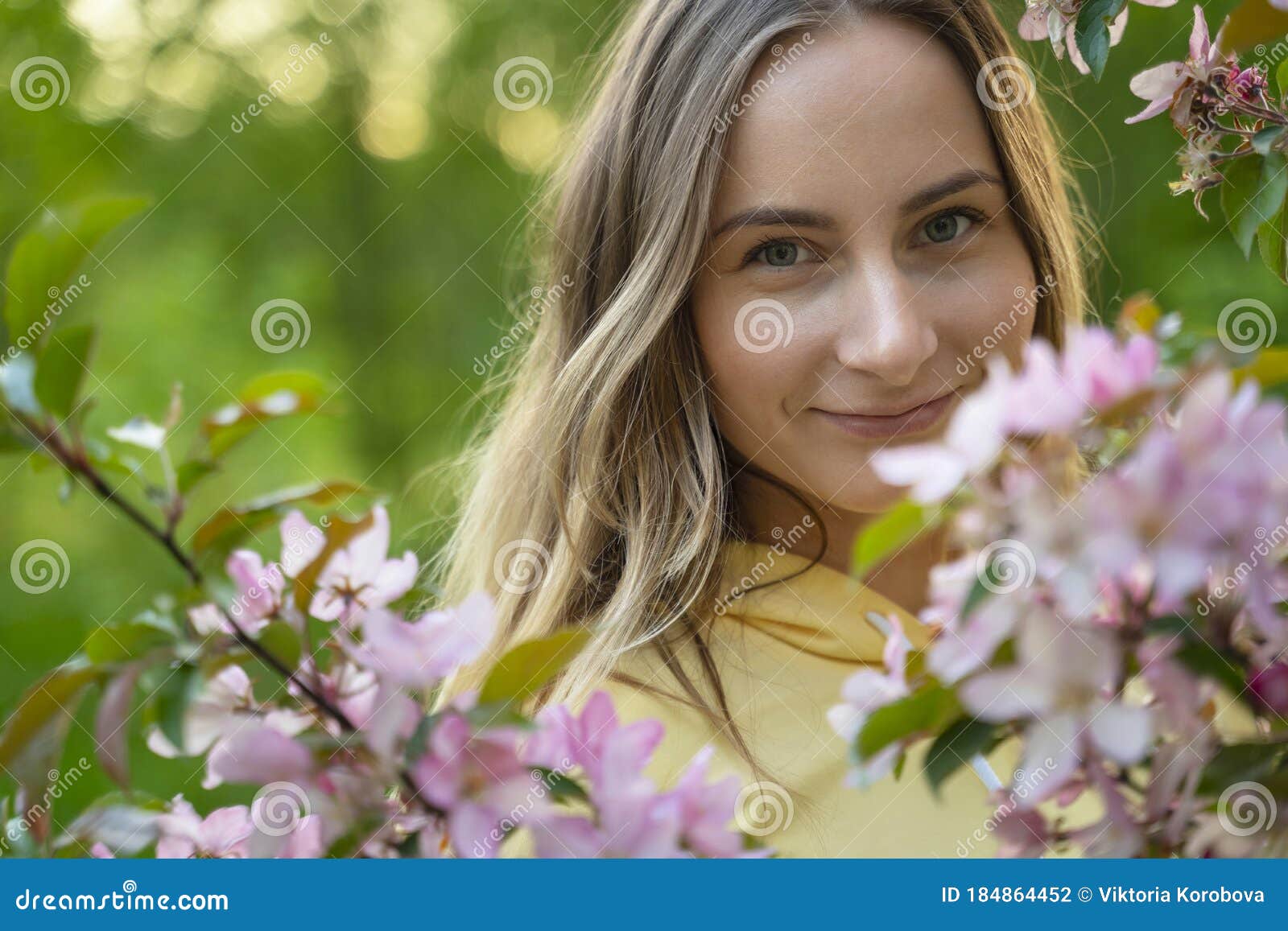 Beautiful Spring Girl in Blooming Tree Stock Photo - Image of flower ...