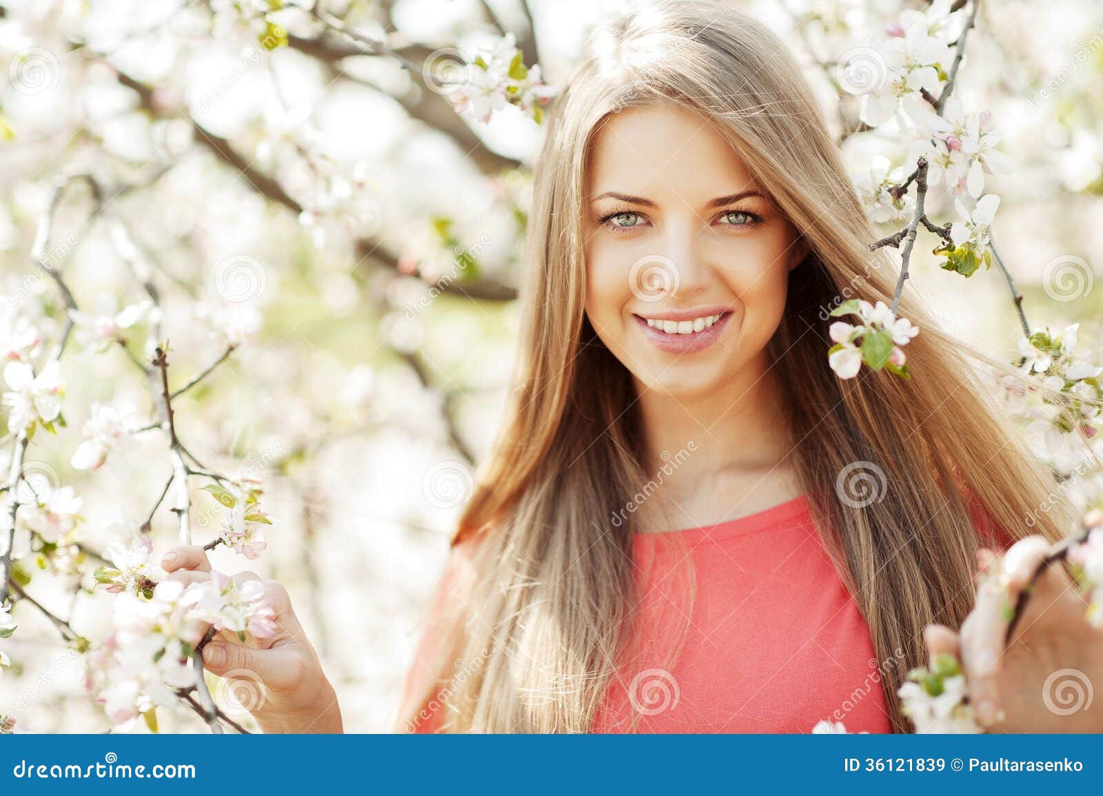 Beautiful Spring Girl in Blooming Tree Stock Image - Image of look ...
