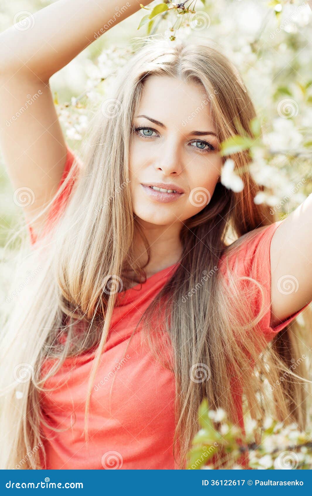 Beautiful Spring Girl in Blooming Tree Stock Image - Image of beautiful ...