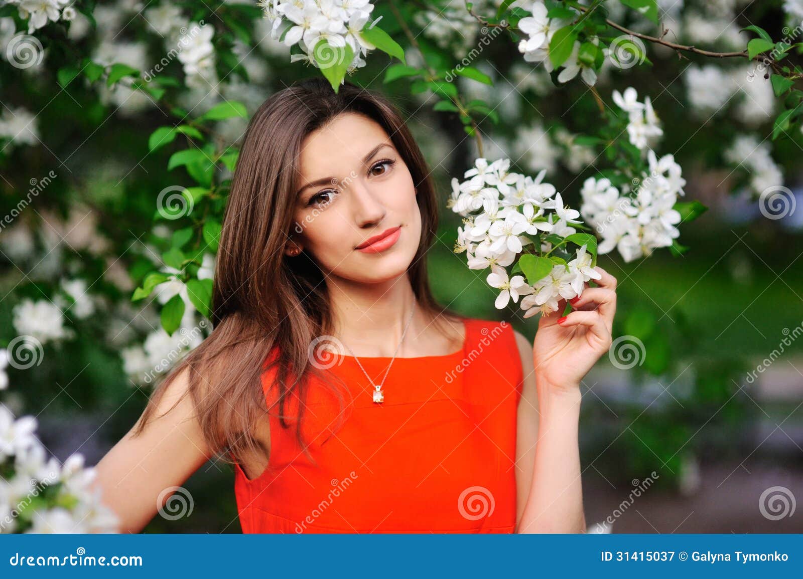 Beautiful Spring Girl stock image. Image of blossom, eyes - 31415037