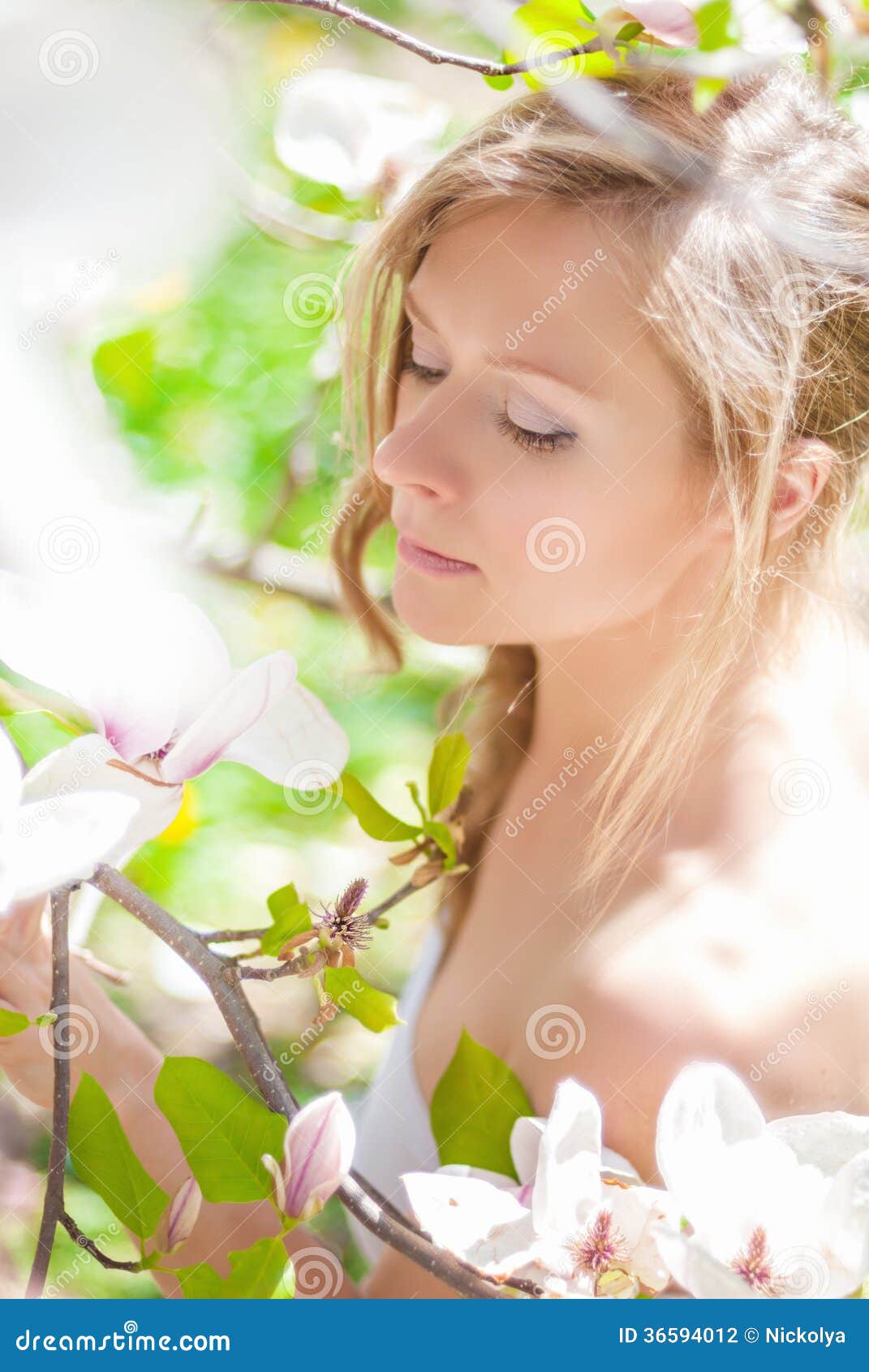 Beautiful Spring Girl with Flowers Stock Photo - Image of look, healthy ...