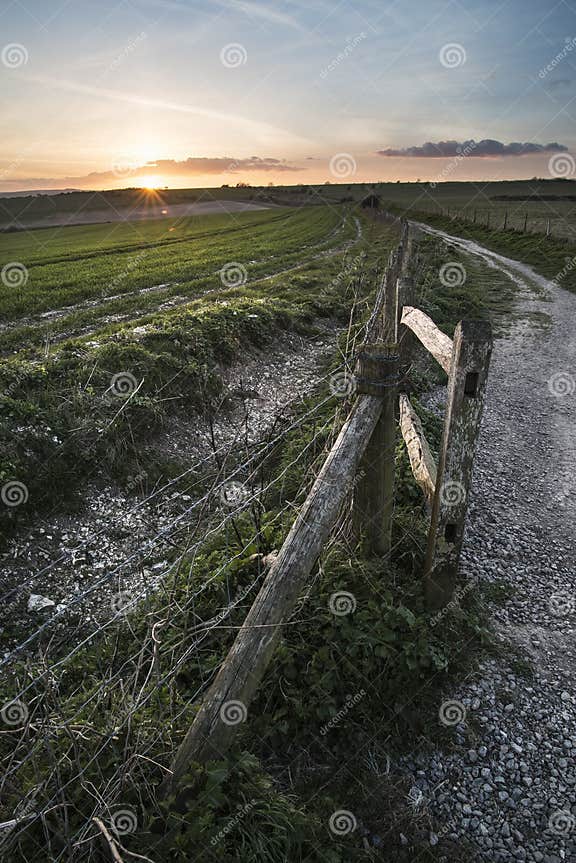 Beautiful Spring Landscape of Gate Leading Footpath into Fields Stock ...
