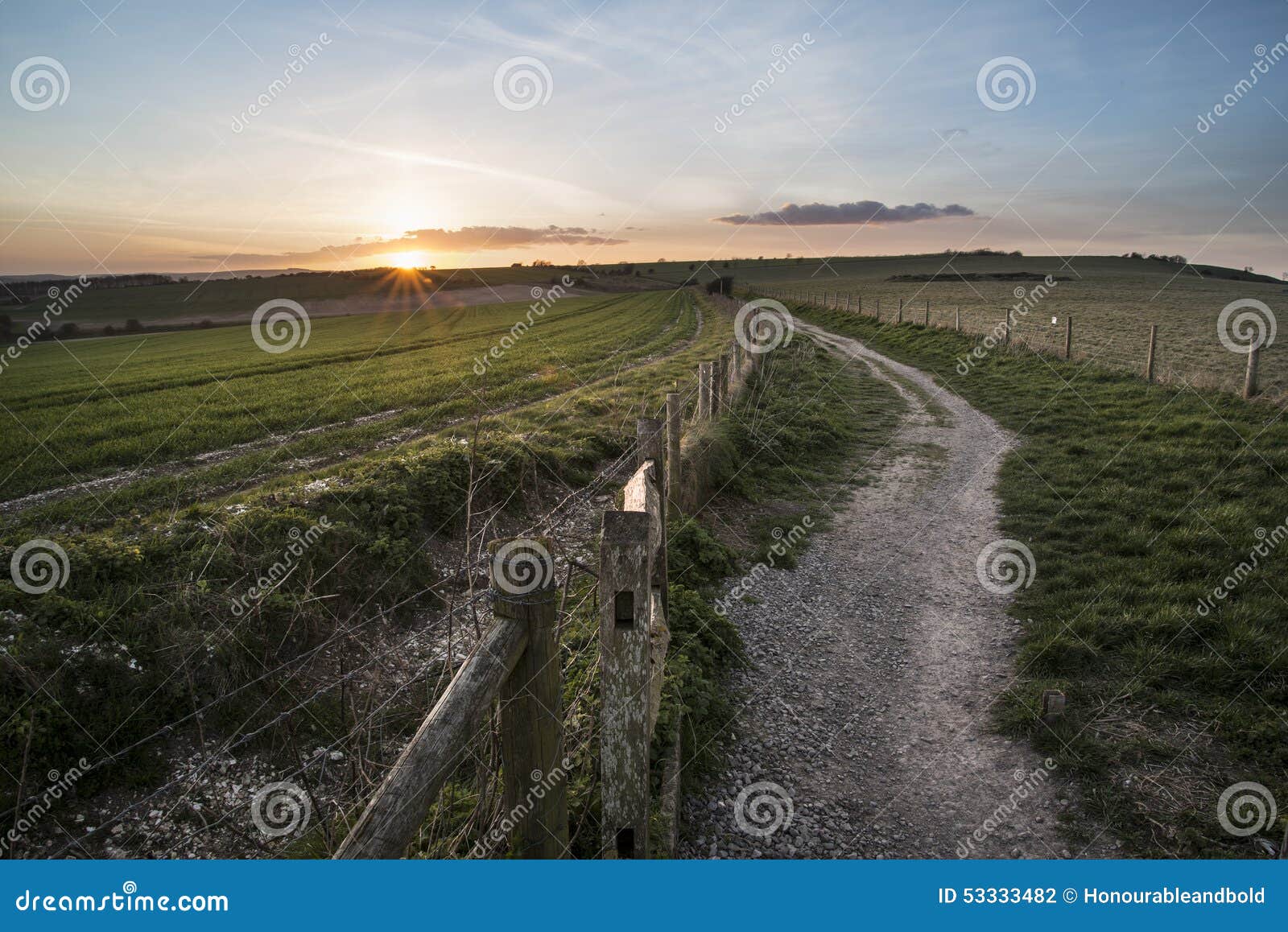 Beautiful Spring Landscape of Gate Leading Footpath into Fields Stock ...