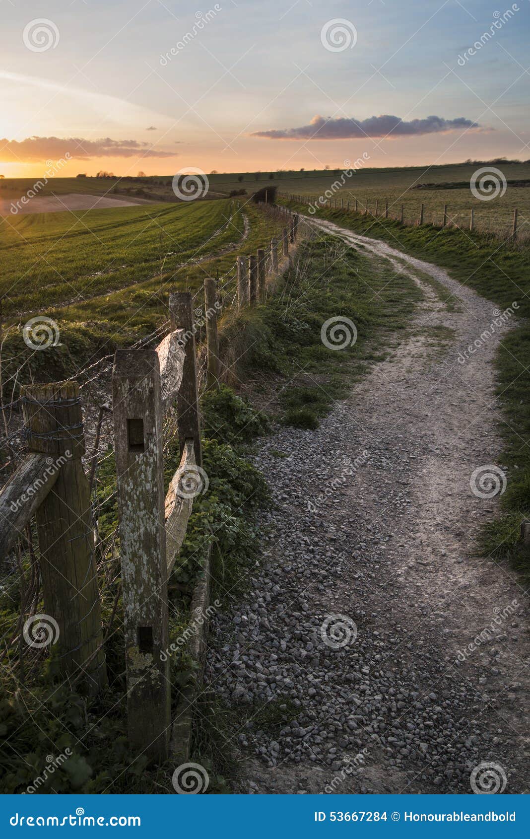 Beautiful Spring Landscape of Gate Leading Footpath into Fields Stock ...